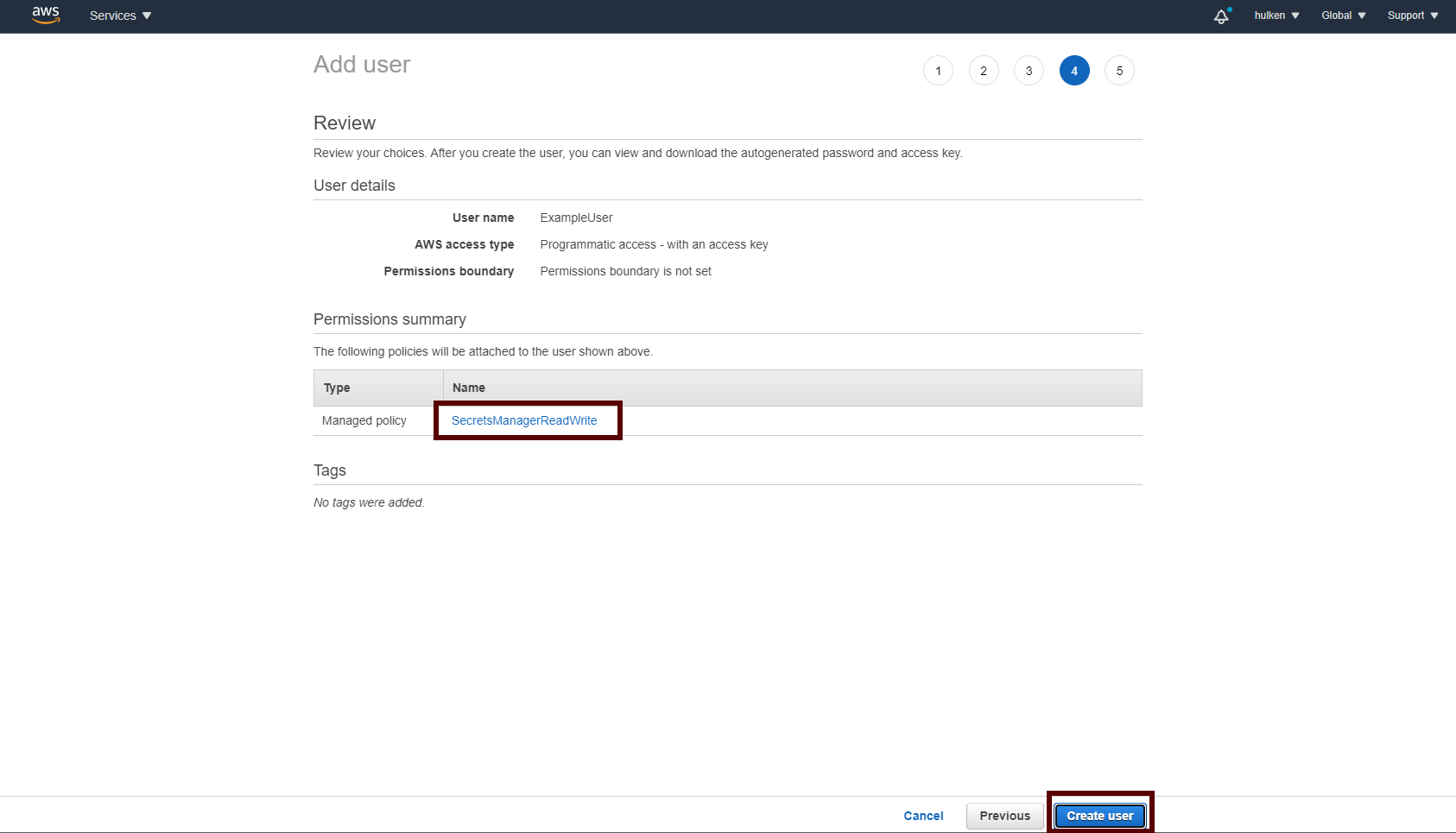 Creating a SecretsManager User - eelDev